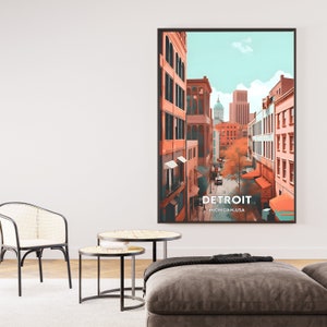 Detroit City Print, Detroit Travel Poster, Michigan Travel Gift ...