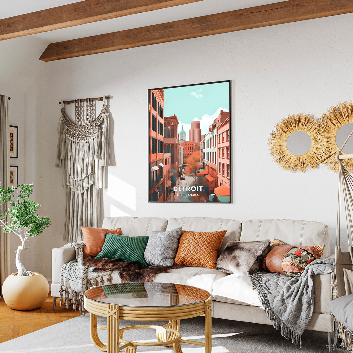 Detroit City Print, Detroit Travel Poster, Michigan Travel Gift ...