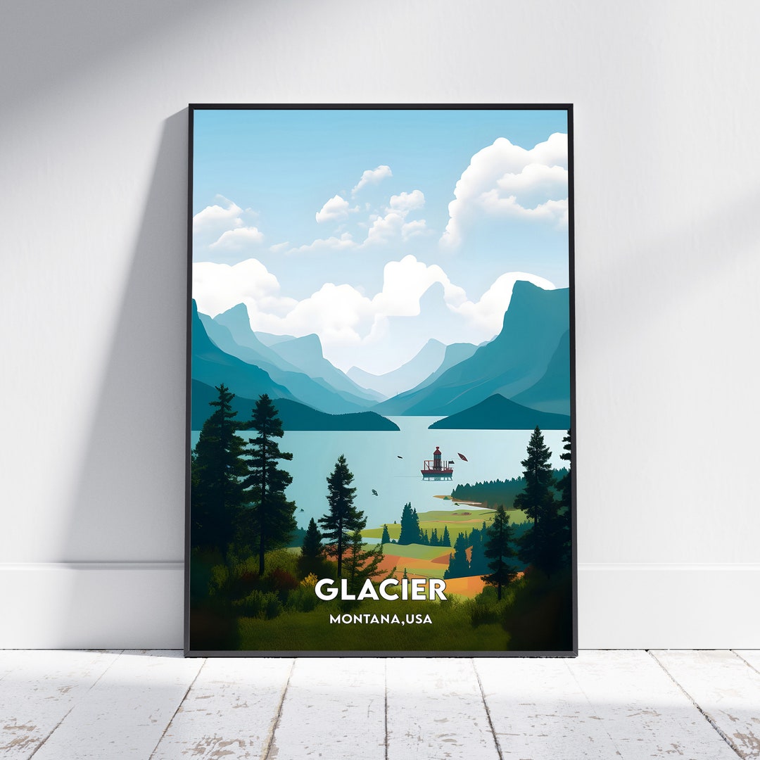 Glacier City Print, Glacier Travel Poster, Montana Travel Gift, Glacier ...