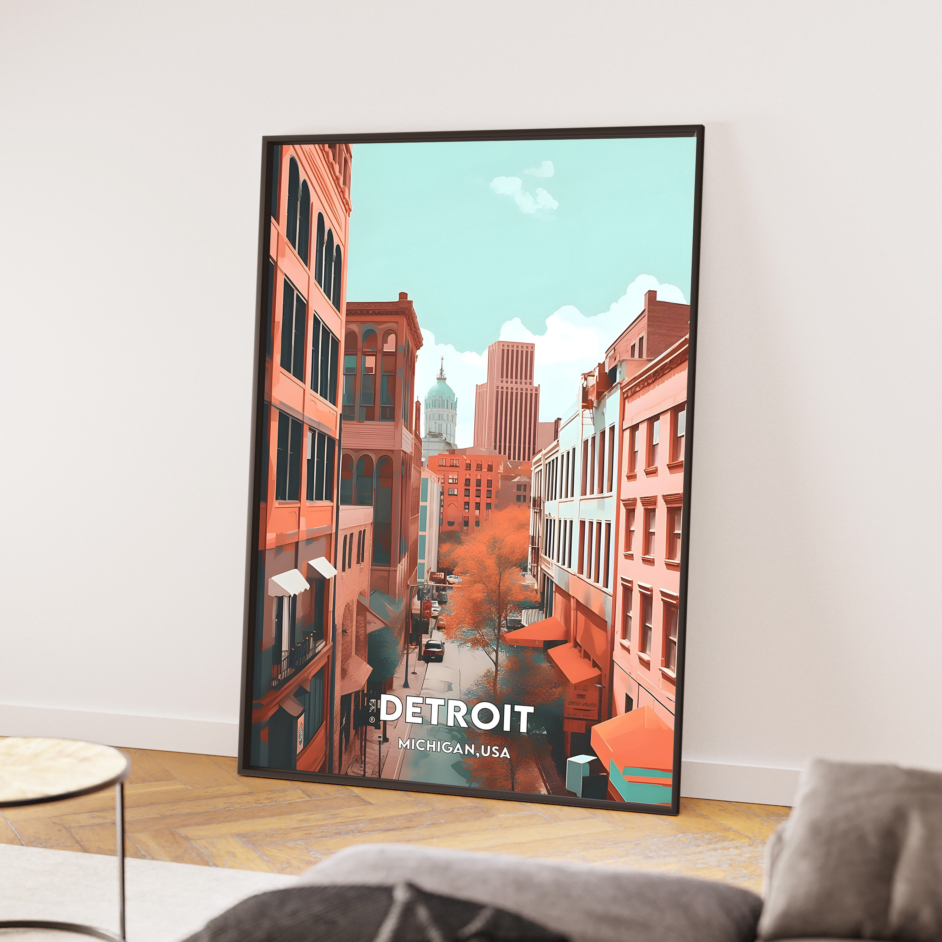 Detroit City Print, Detroit Travel Poster, Michigan Travel Gift ...