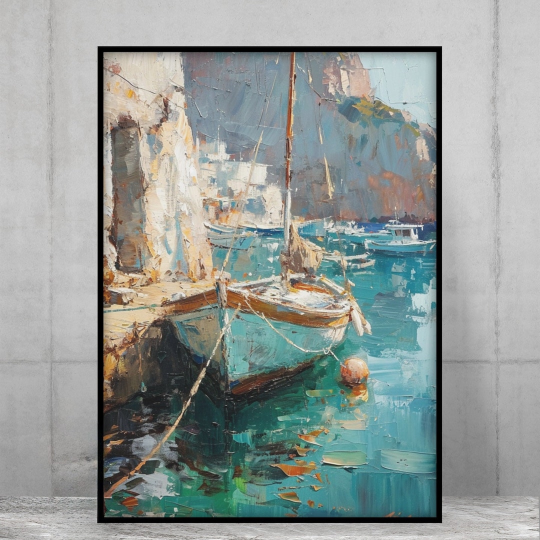 Painting of a Beautiful Scene in the Harbor With Soft Blue Sea Water ...