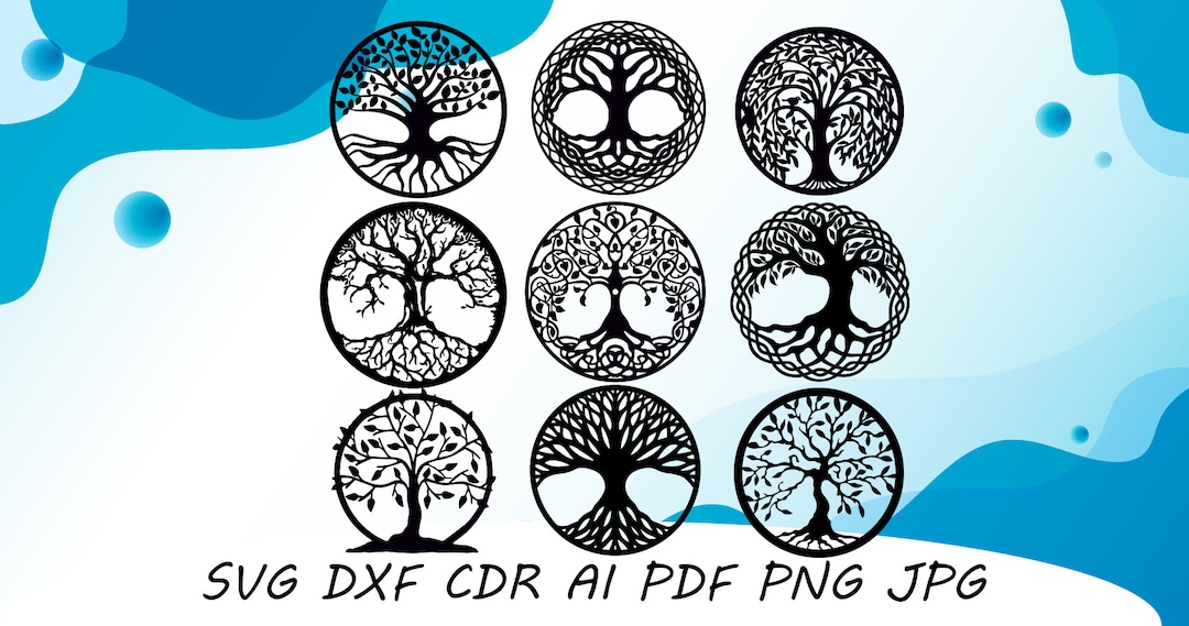 Árbol de la vida 9 piezas Diseño svg dxf archivo pared pegatina pdf ...