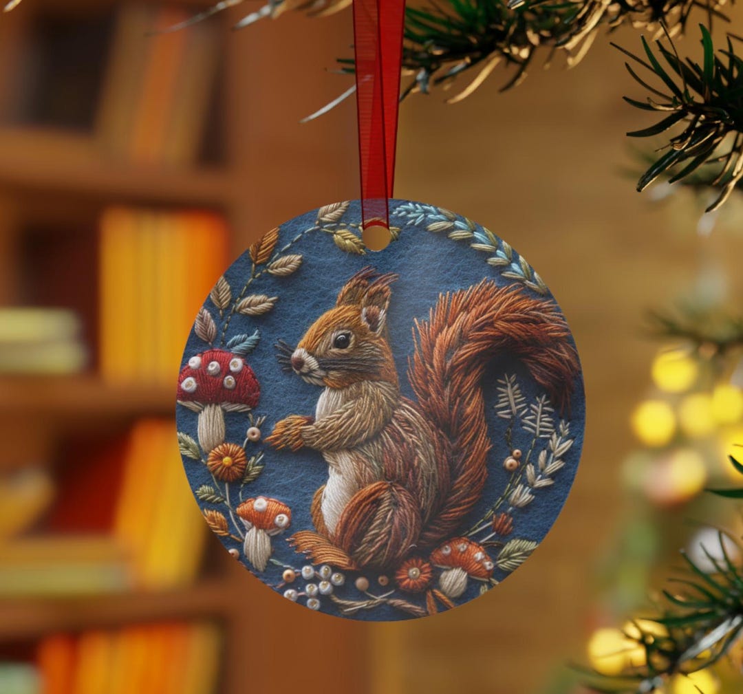 Squirrel Christmas Metal Ornament - Christmas Tree Decoration - Hanging ...