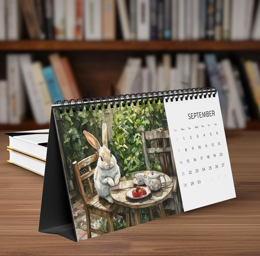 2025 Rabbit Desk Calendar - Watercolor Bunny Monthly Calendar ...