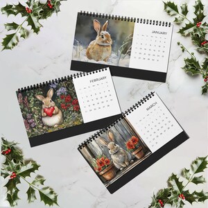 2025 Rabbit Desk Calendar - Watercolor Bunny Monthly Calendar ...