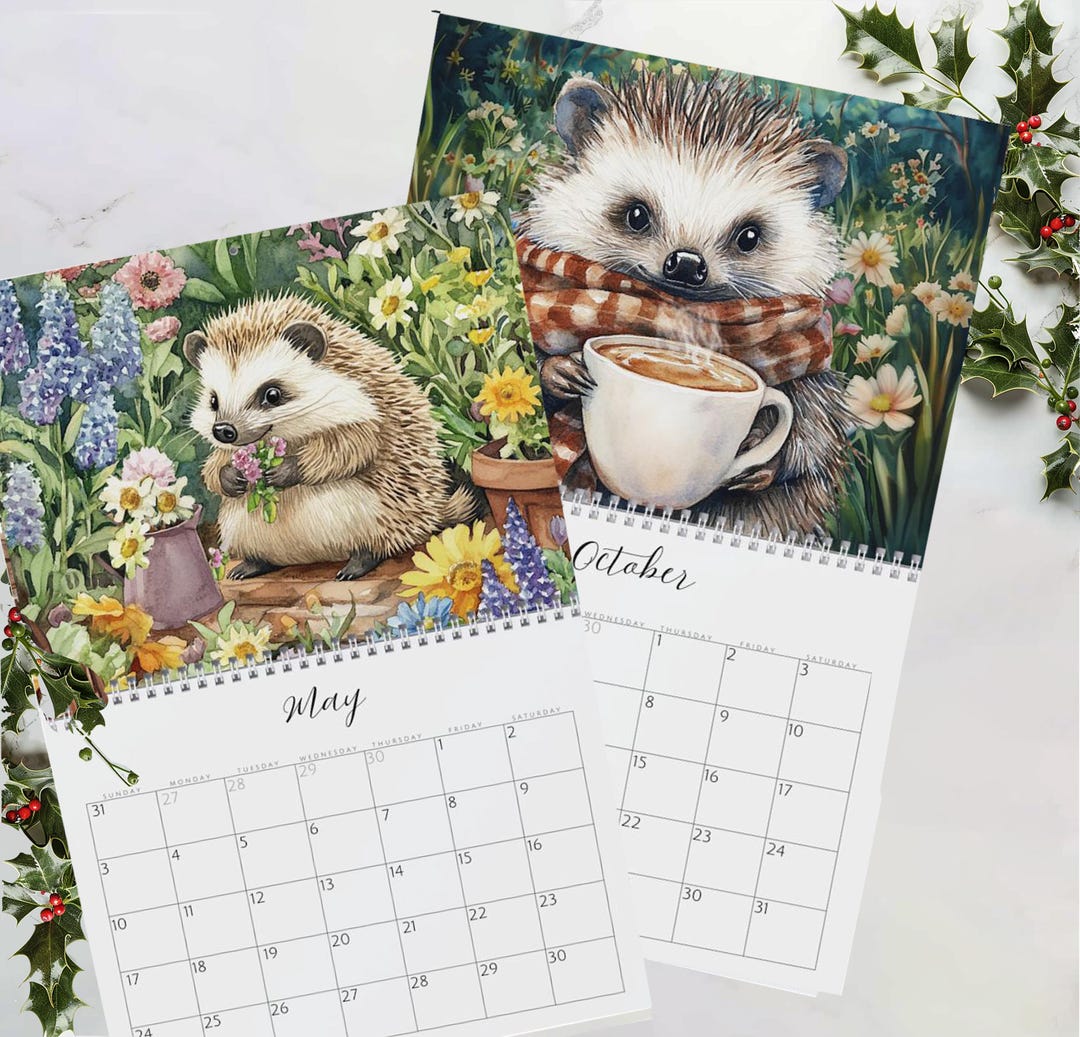 2026 Hedgehog 12 Month Wall Calendar - Watercolor Monthly Calendar for ...
