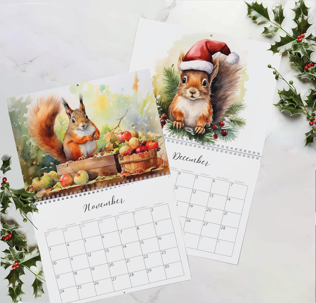 2025 Red Squirrel Wall Calendar - 12 Month Woodland Art Calendar for ...