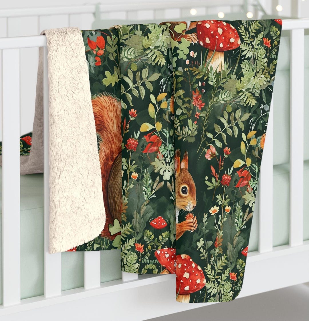 Red Squirrel Cottagecore Sherpa Fleece - Beautiful Green Forest Cozy ...