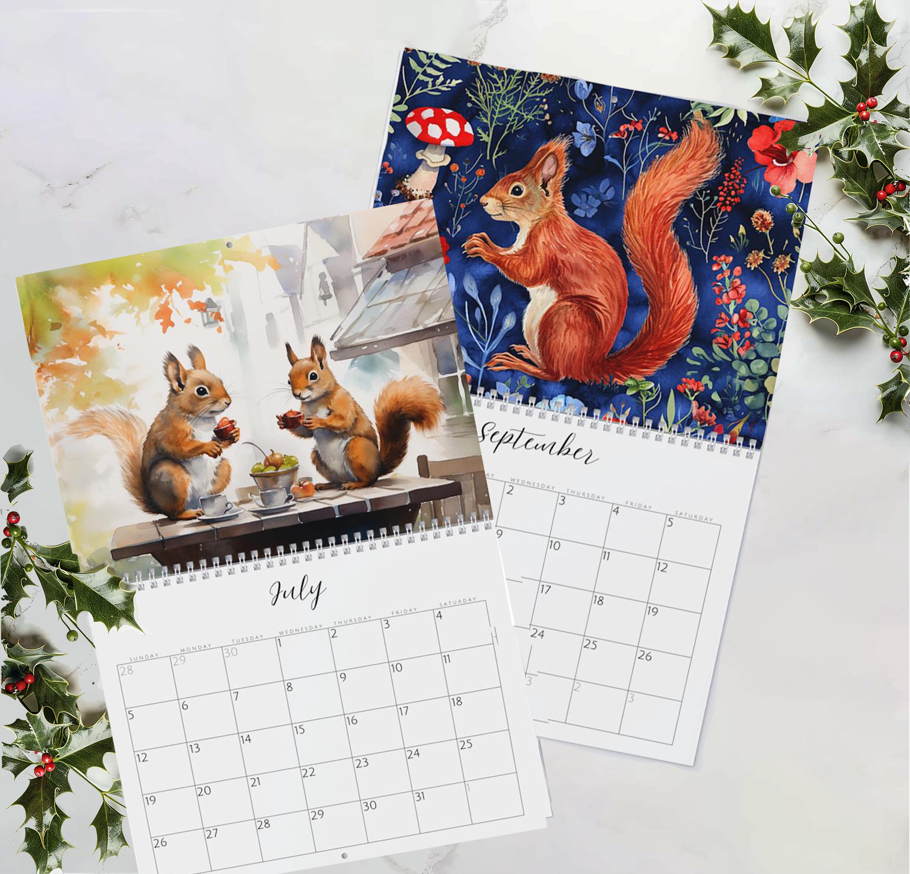 2026 Red Squirrel Wall Calendar - 12 Month Woodland Art Calendar for ...