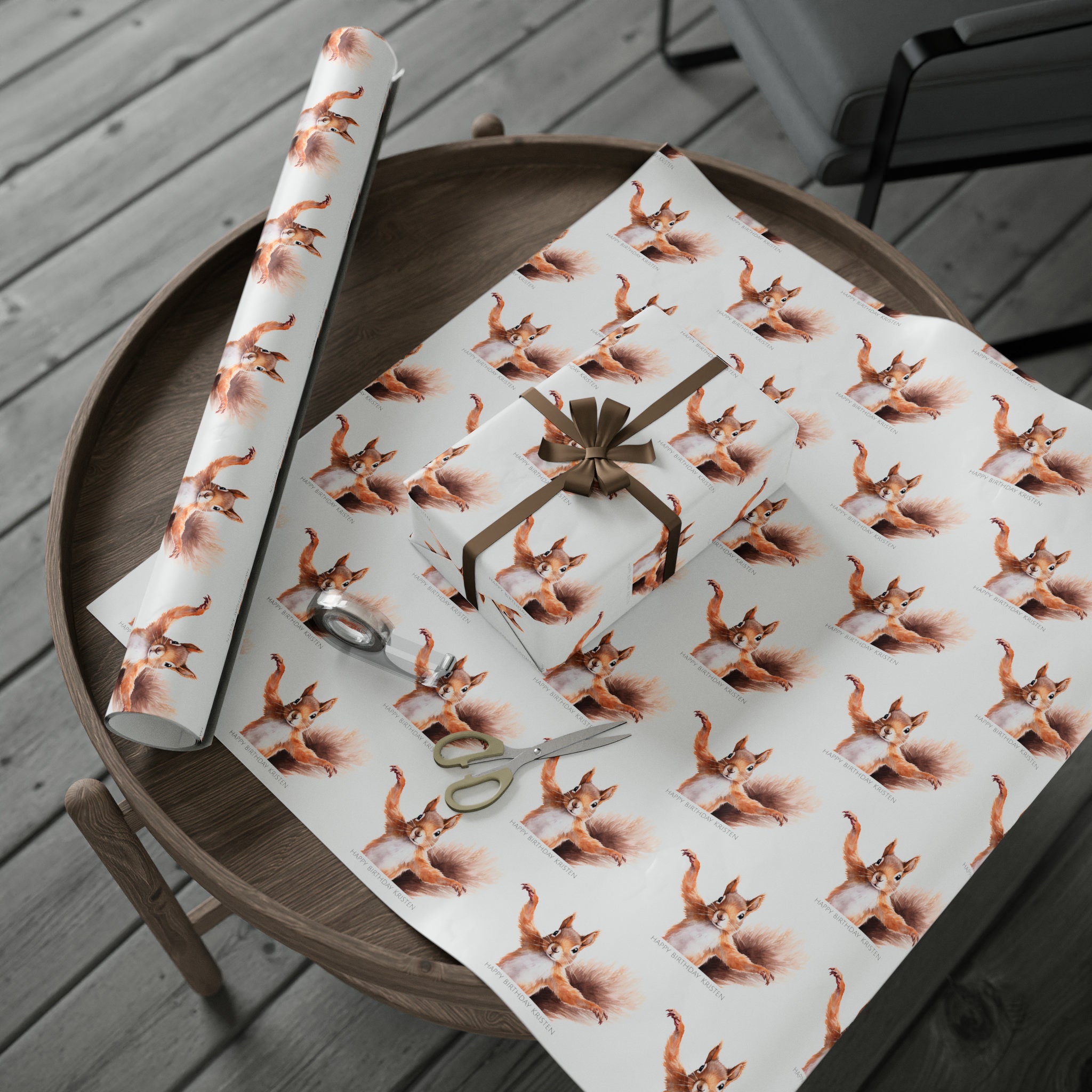 Personalized Happy Birthday Squirrel Wrapping Paper Cute Custom ...