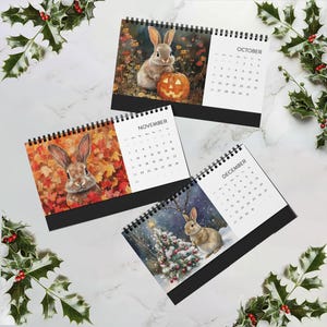 2025 Rabbit Desk Calendar - Watercolor Bunny Monthly Calendar ...