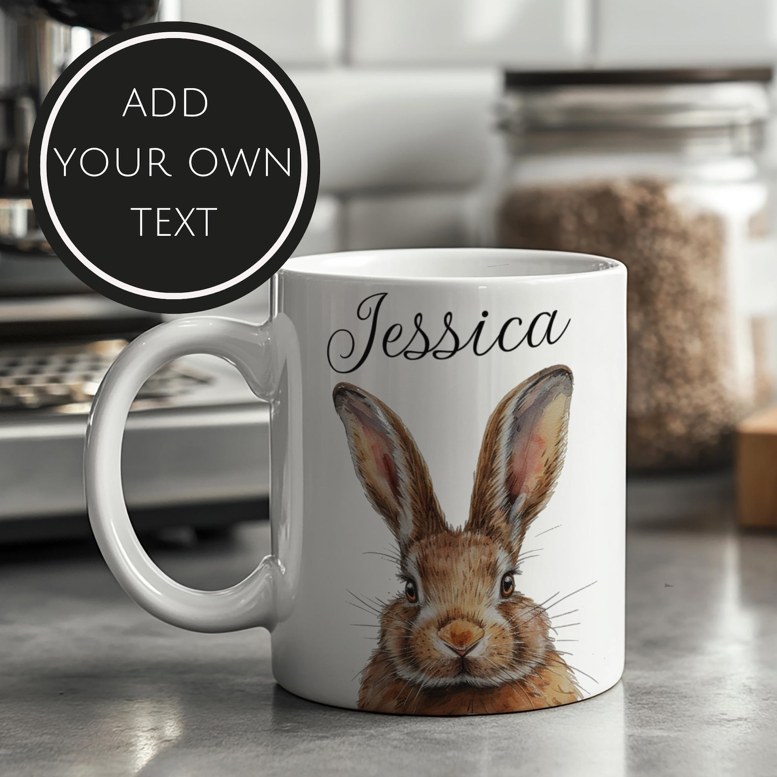 Bunny Coffee Mug - Brown Rabbit Tea Mug - Personalized Present - Unique ...