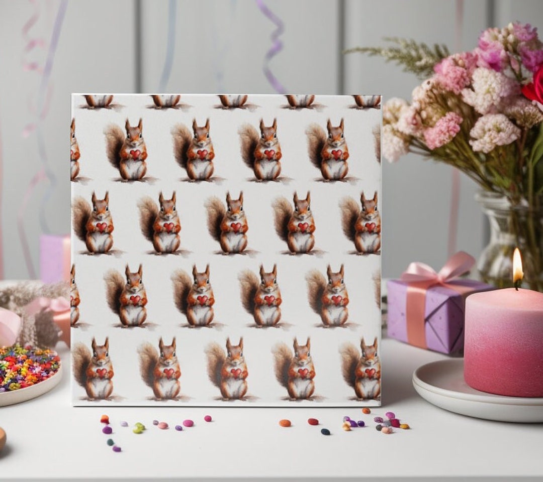 Cute Squirrel Gift Wrap Watercolor Squirrel Holding a Heart Girlfriend ...