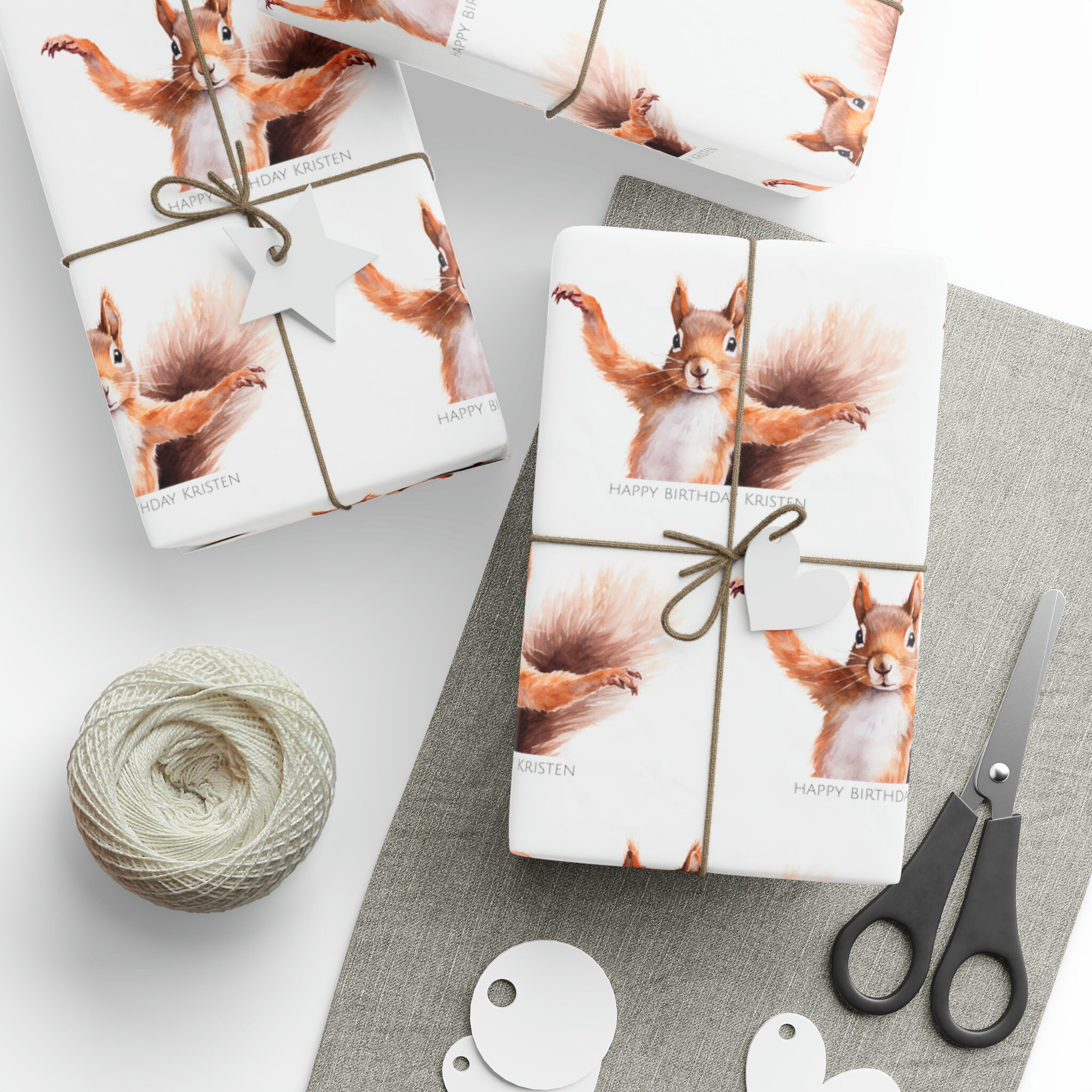 Personalized Happy Birthday Squirrel Wrapping Paper Cute Custom ...