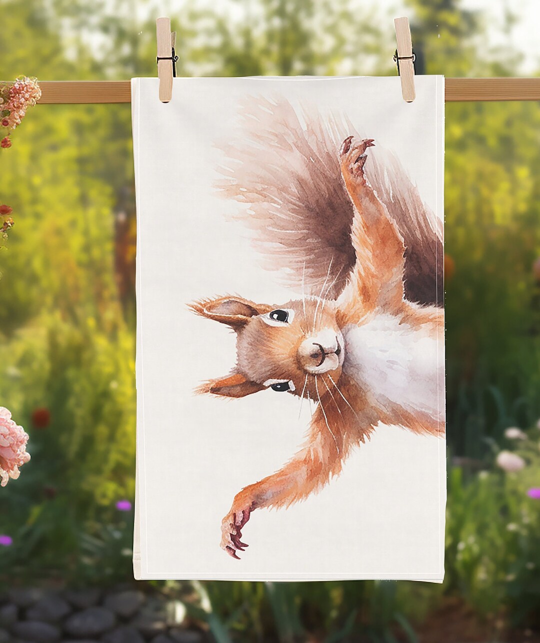 Squirrel Tea Towel - Watercolor Squirrel Kitchen Towel - Housewarming Gift - Beautiful Squirrel ...