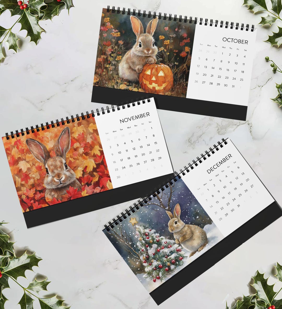 2025 Rabbits Calendar Watercolour Bunny Desk Calendar for Rabbit Owner ...