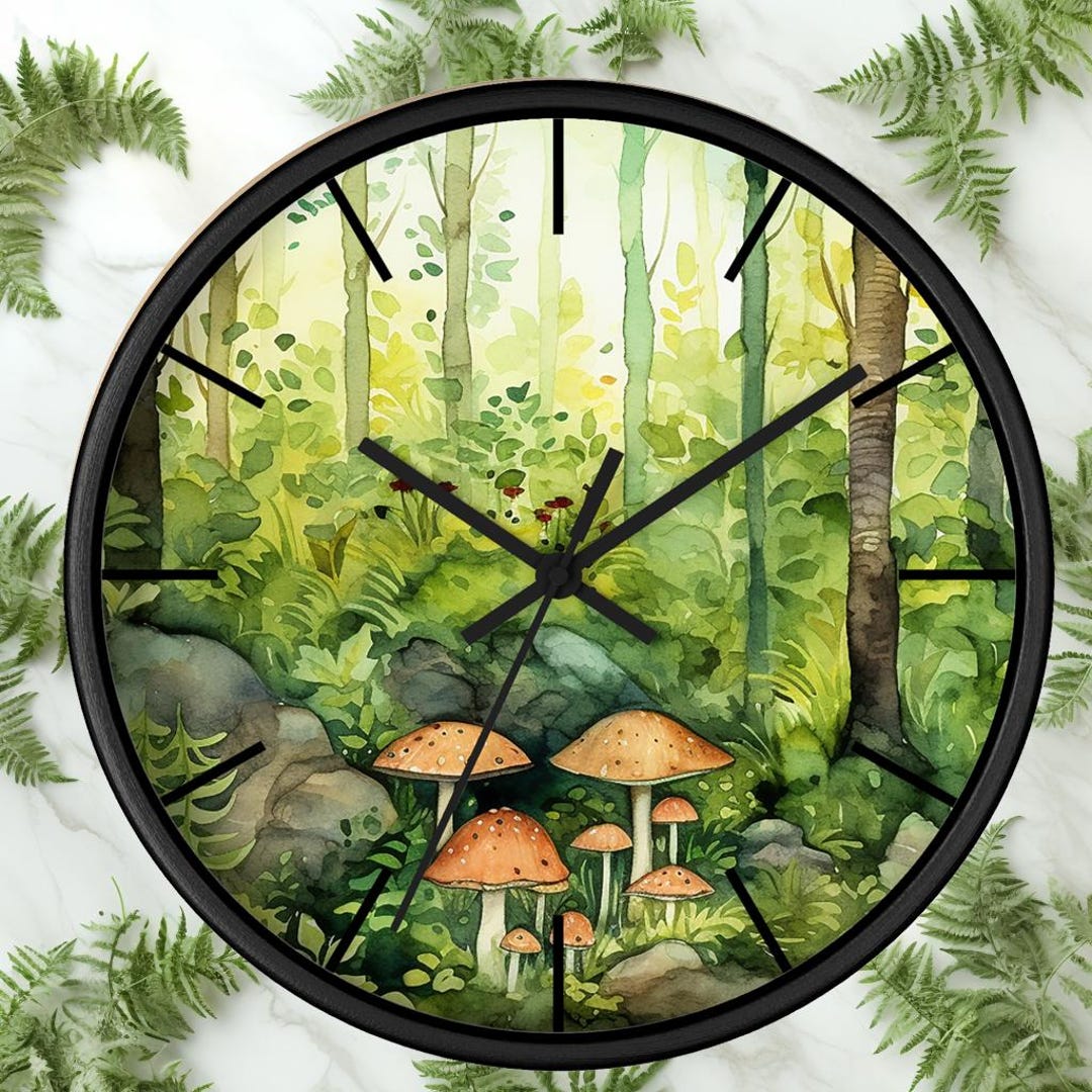 Forest Wall Clock - Toadstools and Trees Circle Clock for Woodland ...