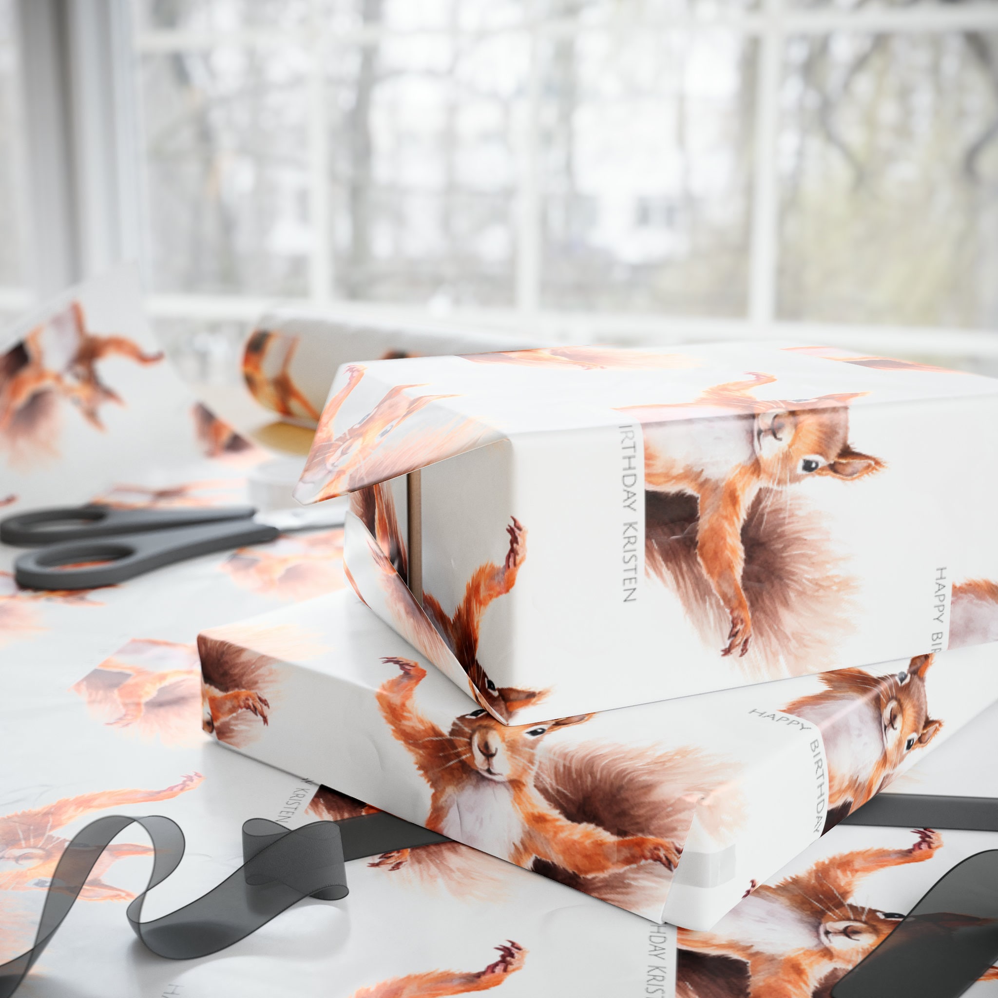 Personalized Happy Birthday Squirrel Wrapping Paper Cute Custom ...
