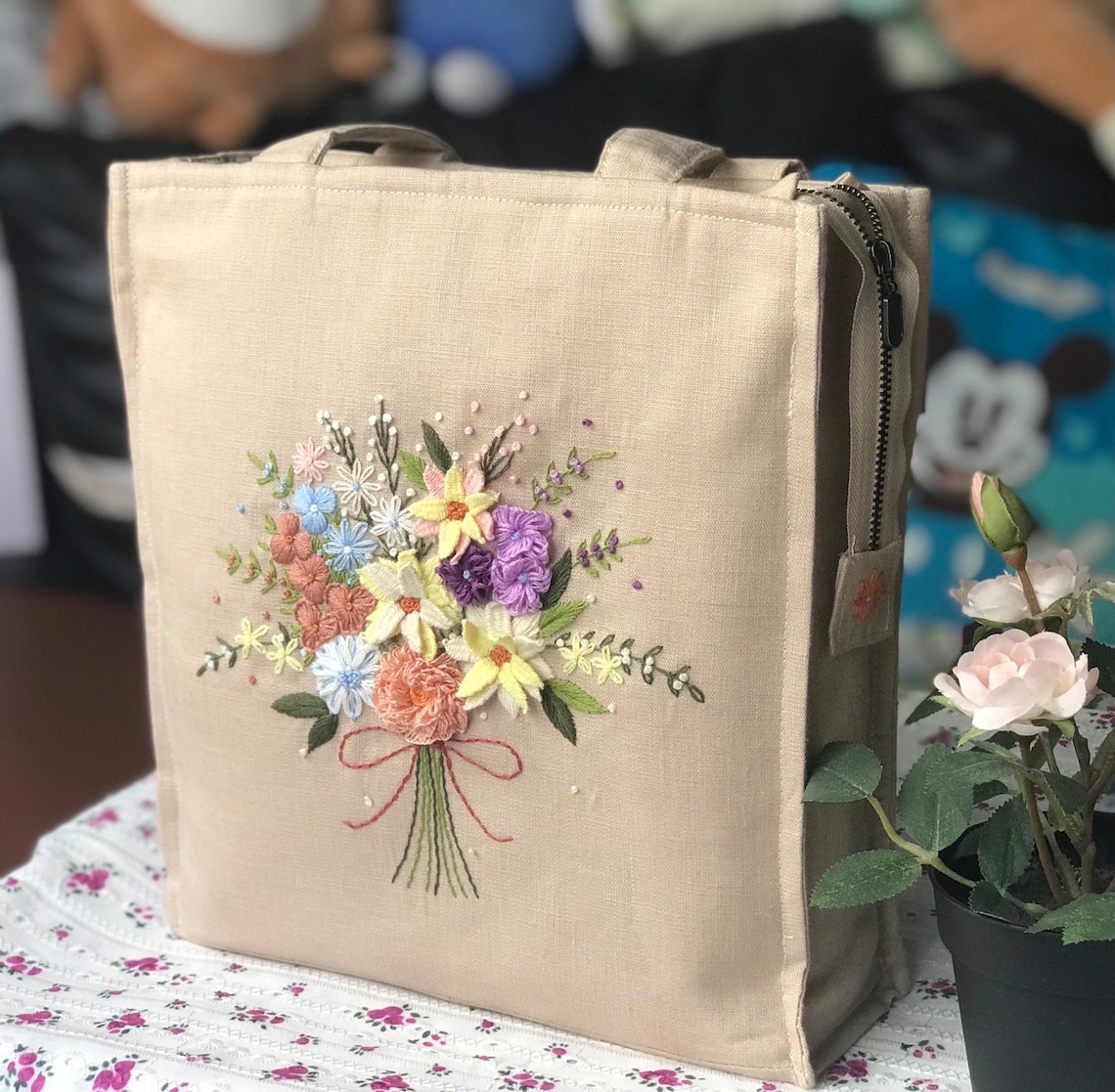 Bouquet Embroidered Bag,embroidered Handbag,embroidered Tote Bag ...