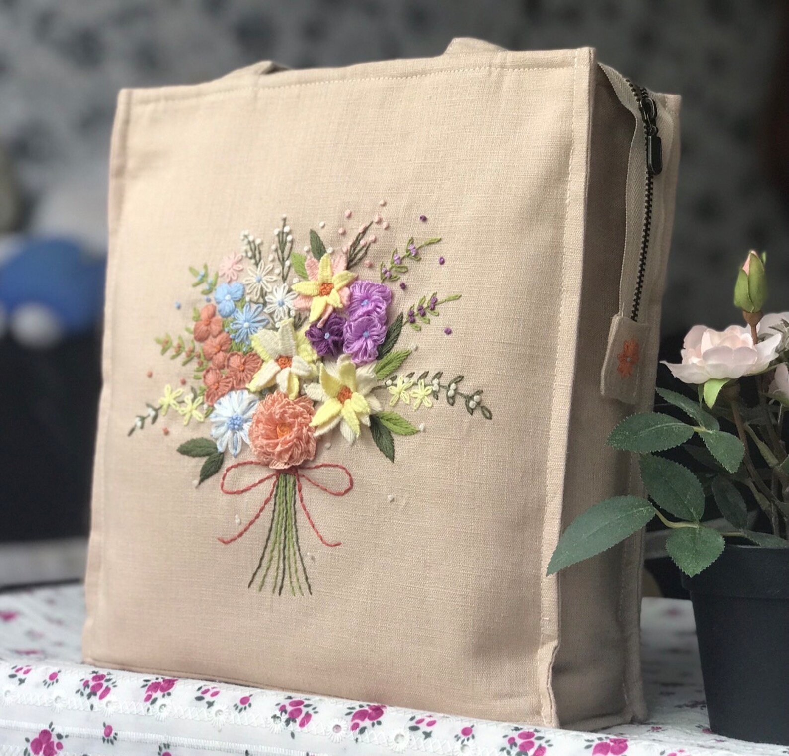 Bouquet Embroidered Bag,embroidered Handbag,embroidered Tote Bag ...