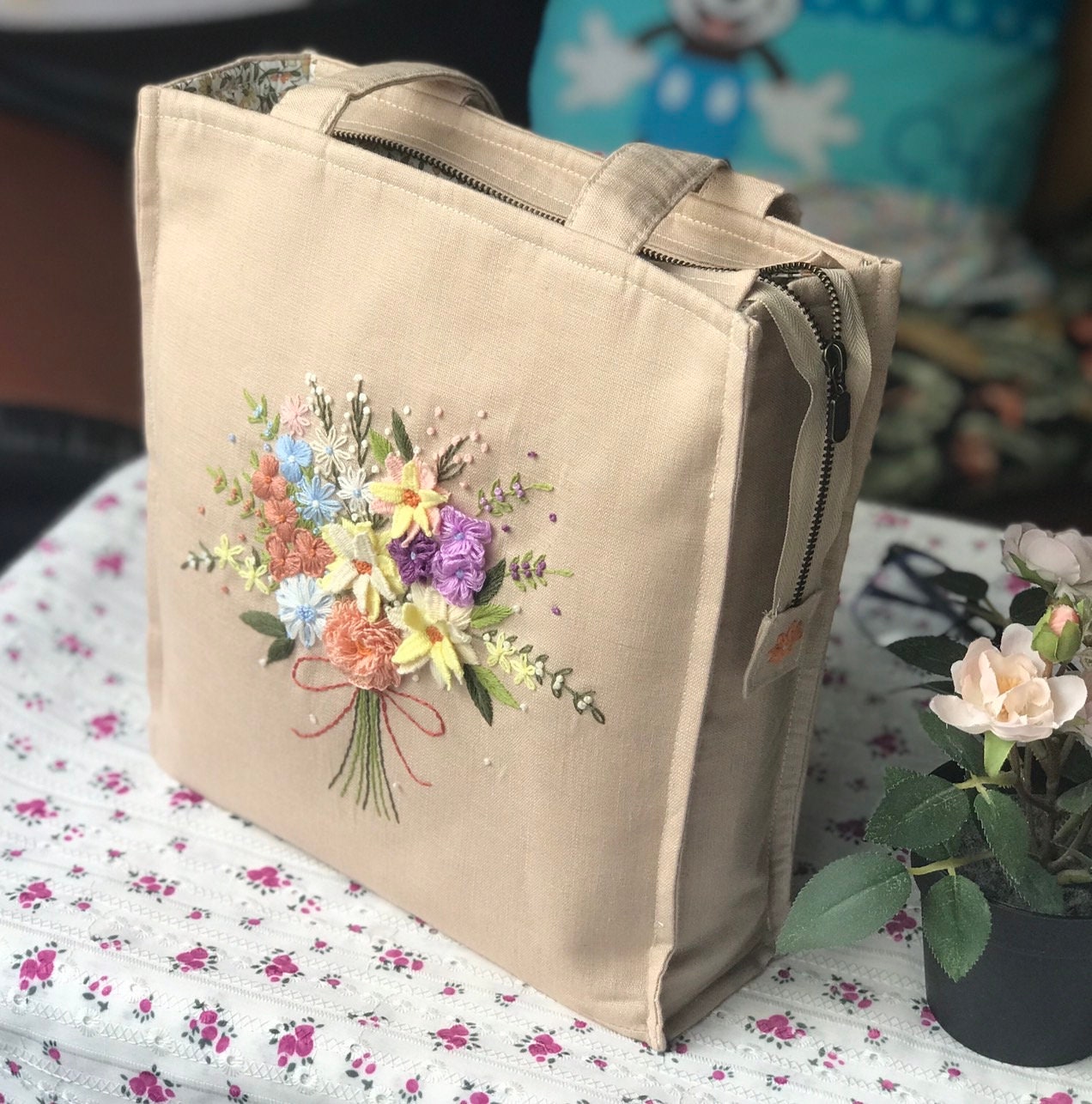 Bouquet Embroidered Bag,embroidered Handbag,embroidered Tote Bag ...