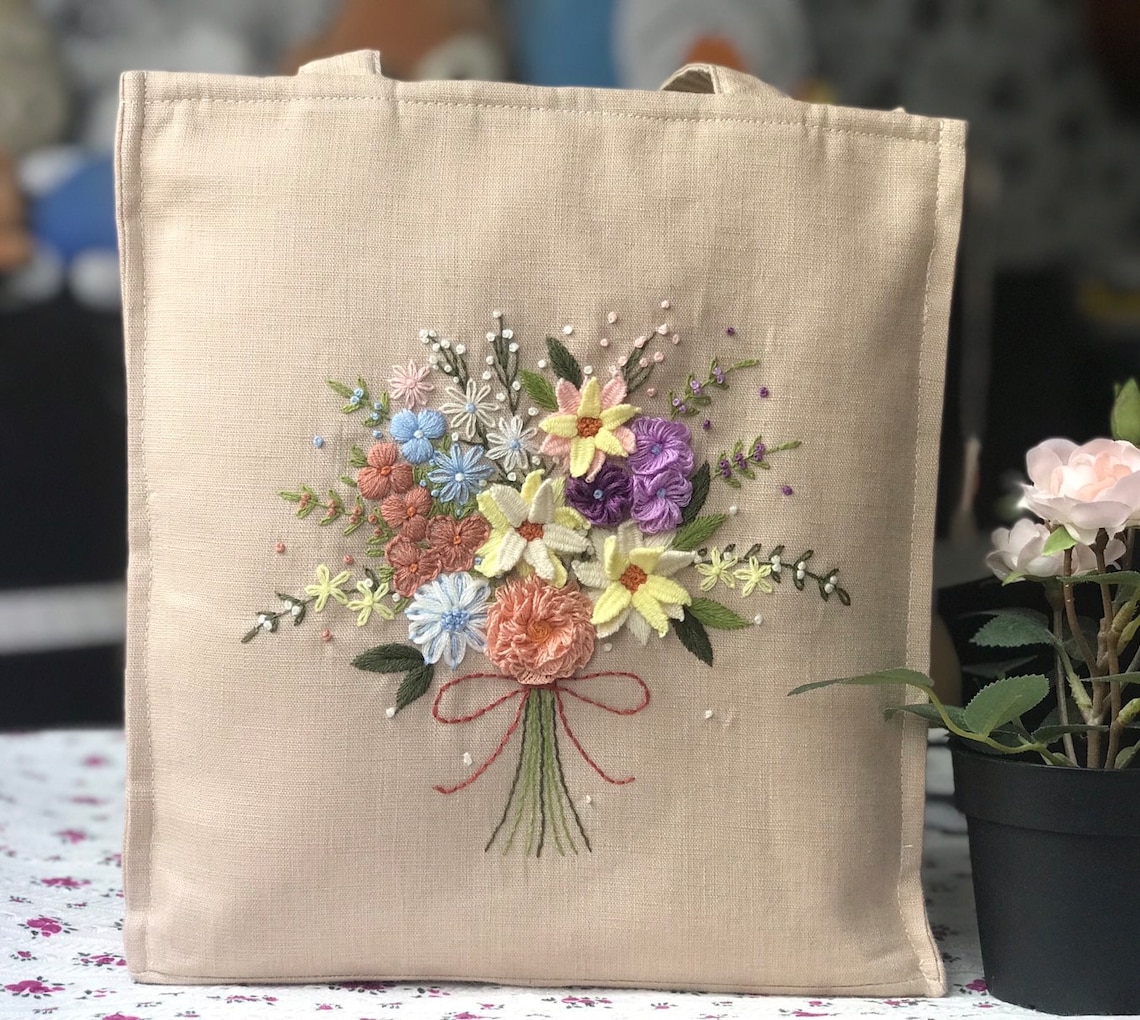 Bouquet Embroidered Bag,embroidered Handbag,embroidered Tote Bag ...