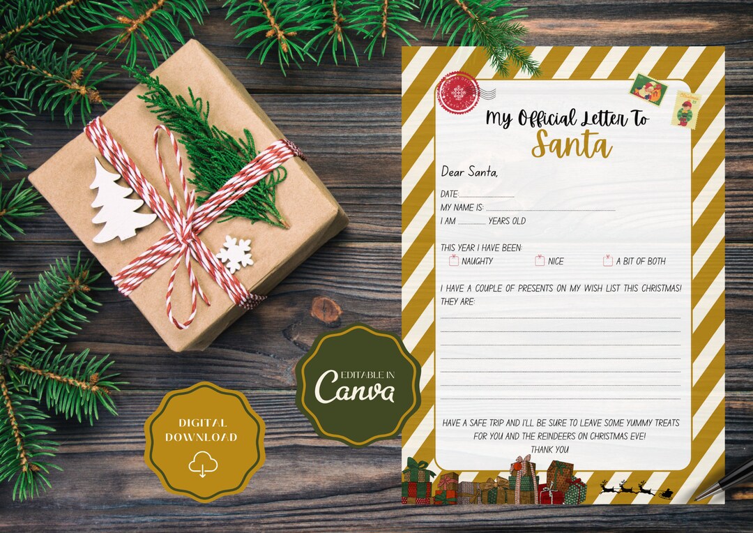 Editable, Gold Printable Letter to Santa Activity for Children, A4 ...