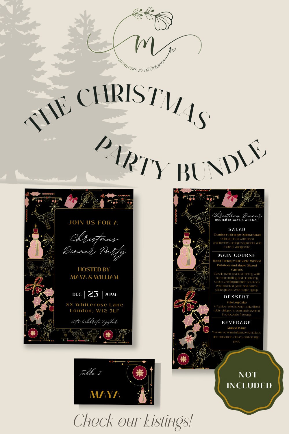 Editable Modern Christmas Menu Template, Holiday Dinner Party Menu ...