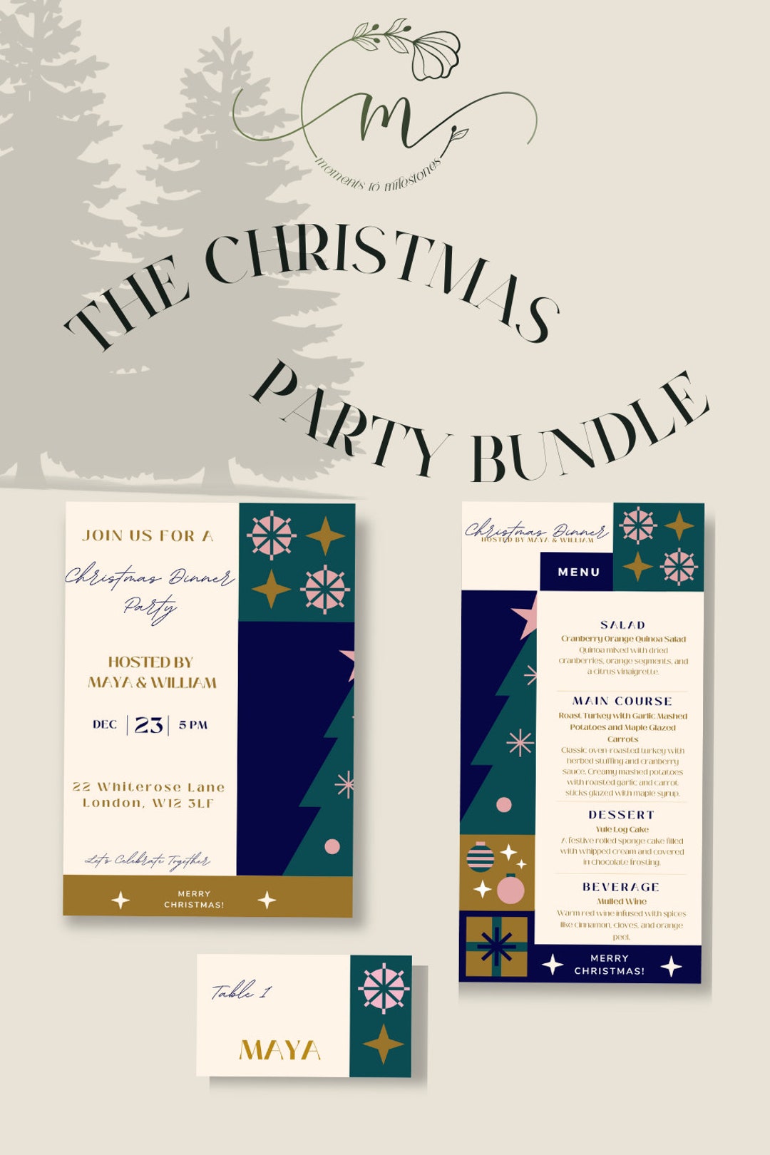 Editable Christmas Party Bundle, Invite Template, Menu Template & Place ...