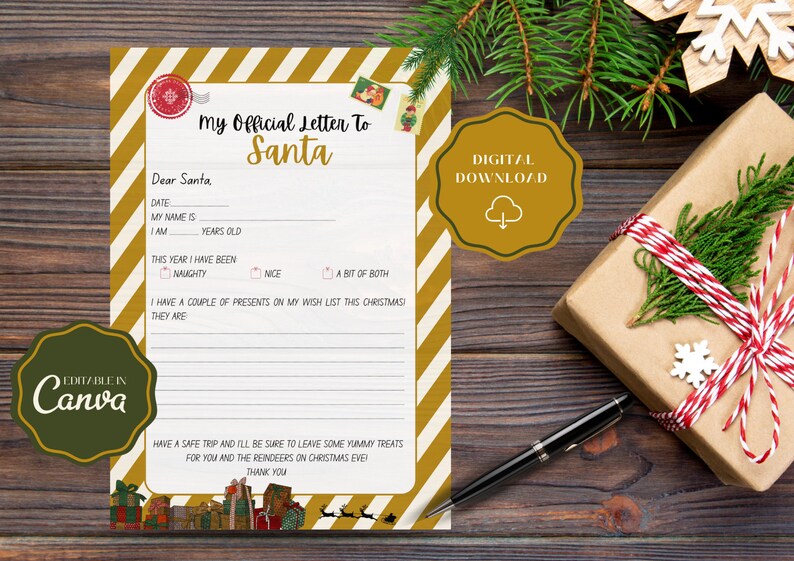 Editable, Gold Printable Letter to Santa Activity for Children, A4 ...