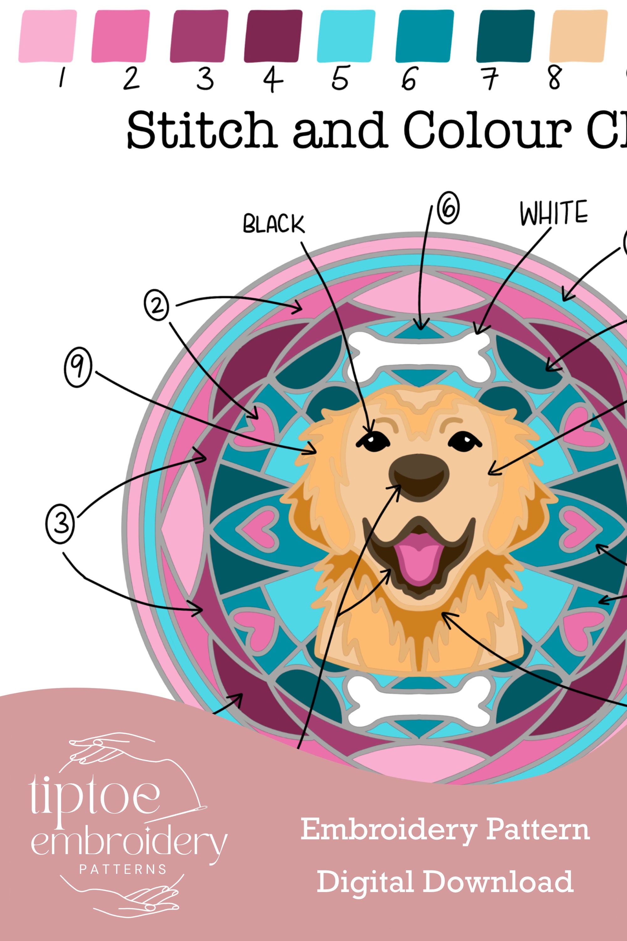 Labrador Golden Retriever Stained Glass Embroidery Pattern - Etsy