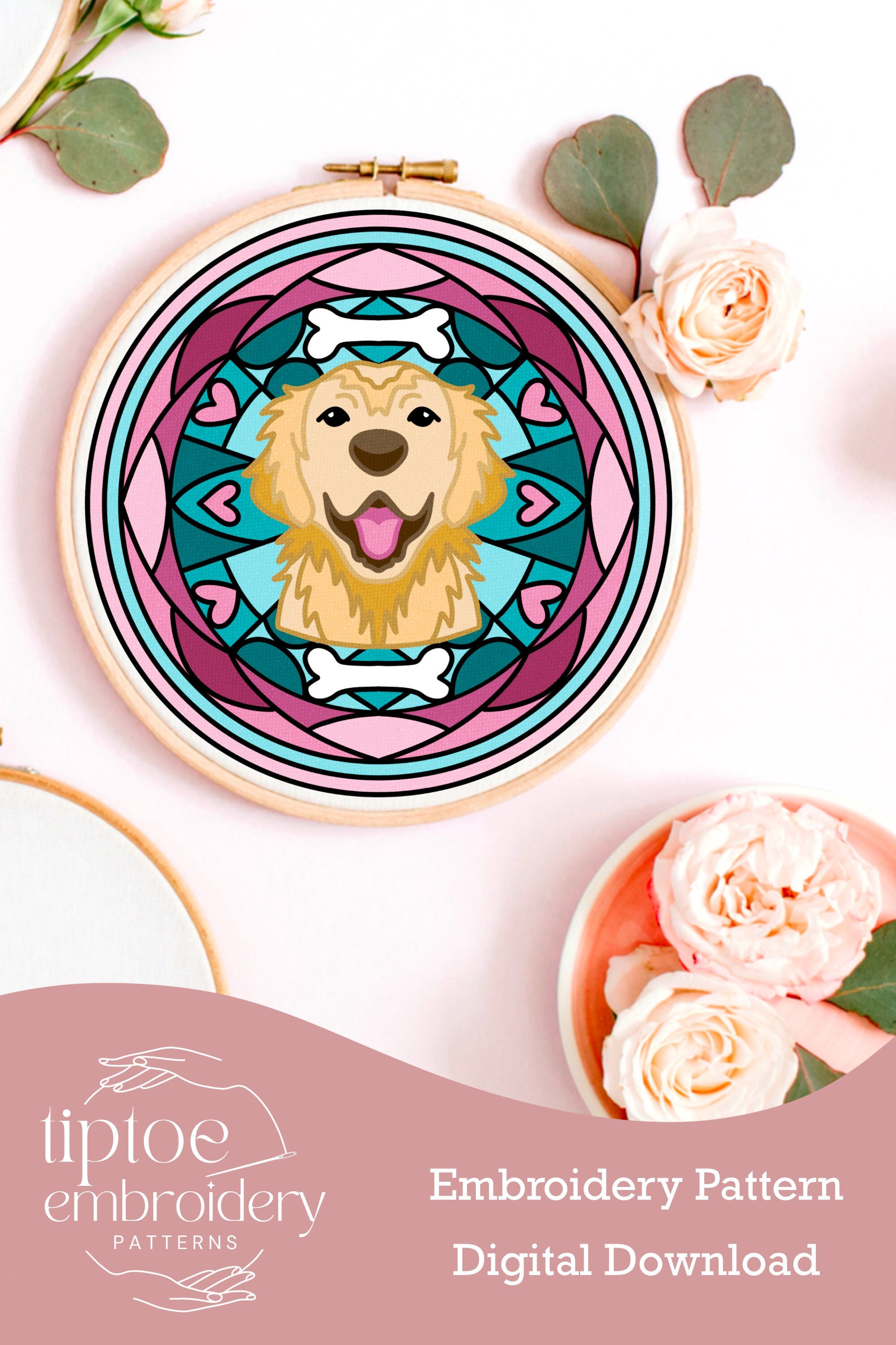 Labrador Golden Retriever Stained Glass Embroidery Pattern - Etsy