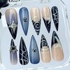 Stunning Acubi-style Nails Deep Blue Ombre Press on Nails Sparkling ...
