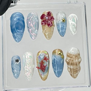 Ocean-inspired Press on Nails | 3D Sea Shell and Starfish Ocean Nails ...