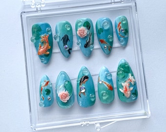 Hand-painted Press on Nails Set Koi Fish - Etsy