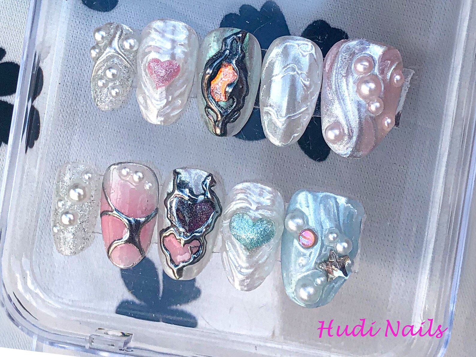 3D Heart Gel Press on Nails Unique Dazzling Star Charm & 3D Heart: Bright Press on Nail Art ...