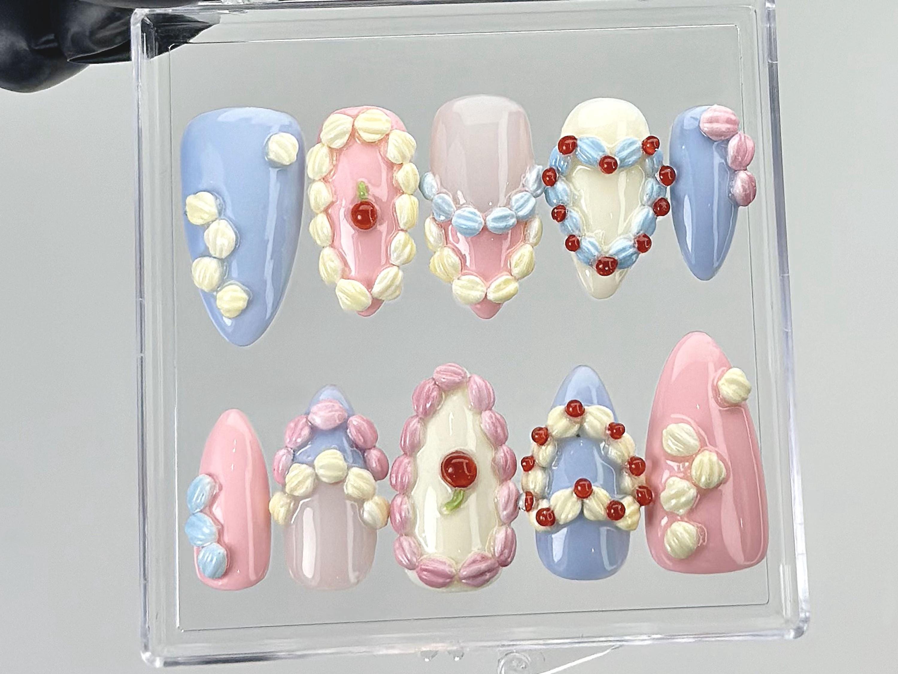 Birthday Frosting Press on Nails | 3D Icing Cherry, Heart Fake Nails ...