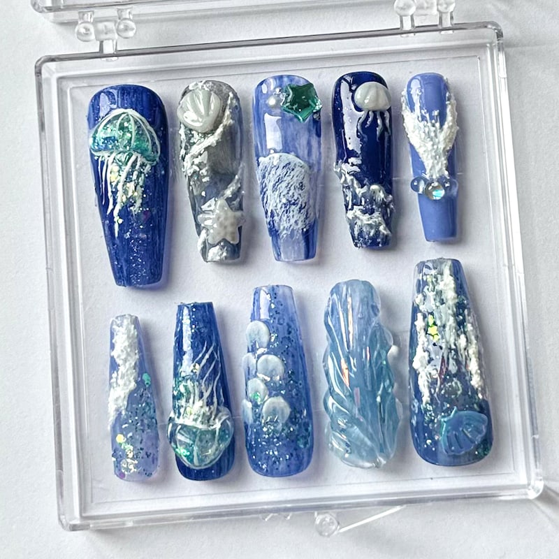 Blue Fake Nails - Etsy