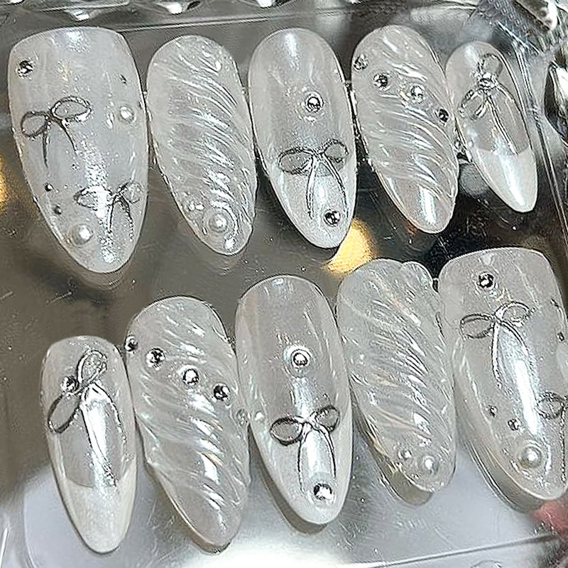 Silver Fake Nails - Etsy