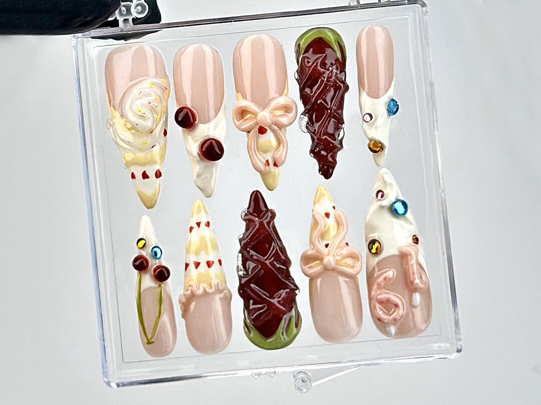 Gourmet Dessert Press on Nails | Ice Cream and Donuts Nail Art | Cute ...