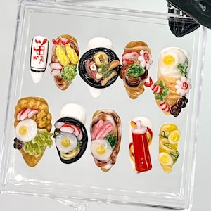 3D Ramen Noodle Almond Nails | Ramen Inspired Design Nail Art ...