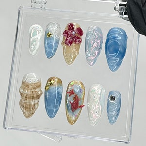 Ocean-inspired Press on Nails | 3D Sea Shell and Starfish Ocean Nails ...