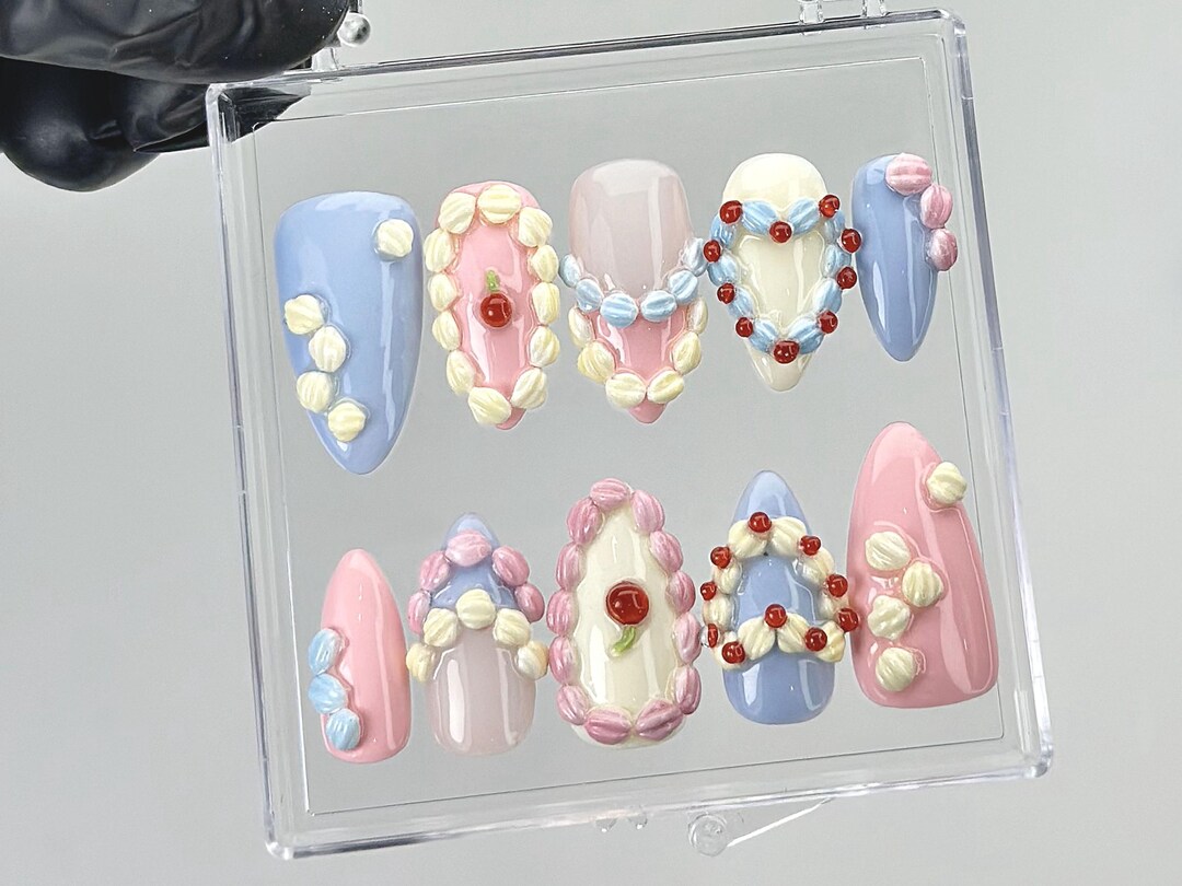 Birthday Frosting Press on Nails | 3D Icing Cherry, Heart Fake Nails ...