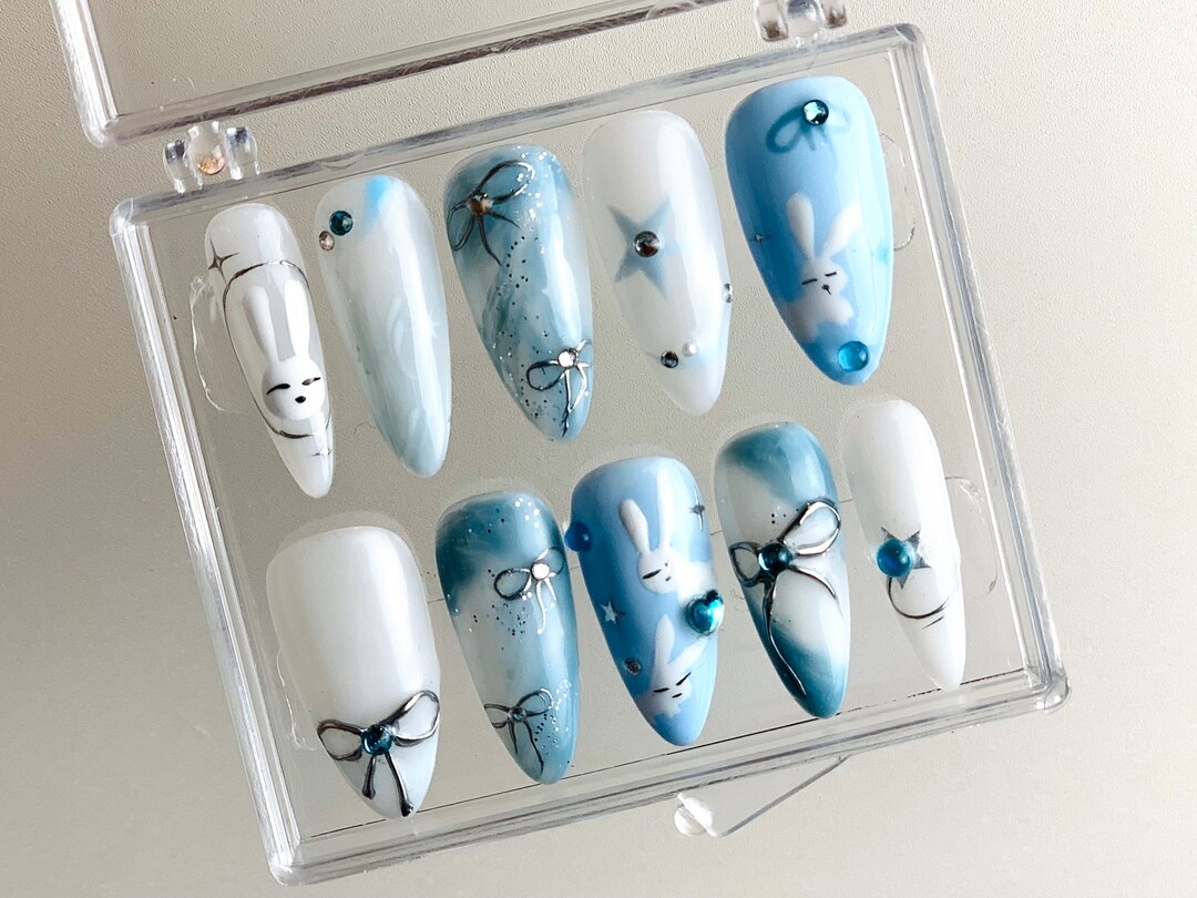 Cute Bunny Press on Nails | Custom Nails | Miffy Core Set | Blue and ...