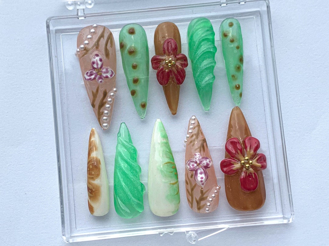 Hand Painted Orchid Press on Nails Spring Collection Press on Nails ...