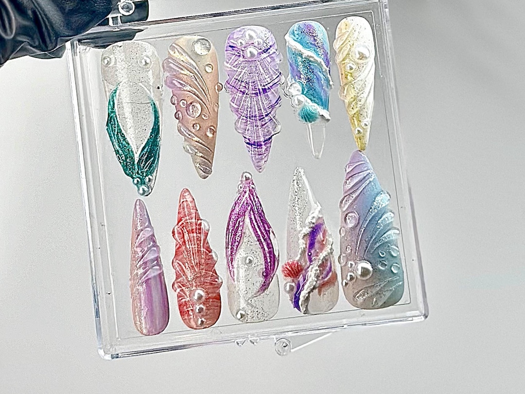 Whimsical Ocean Press on Nails | Handmade Mermaid Fake Nails | Mystical ...
