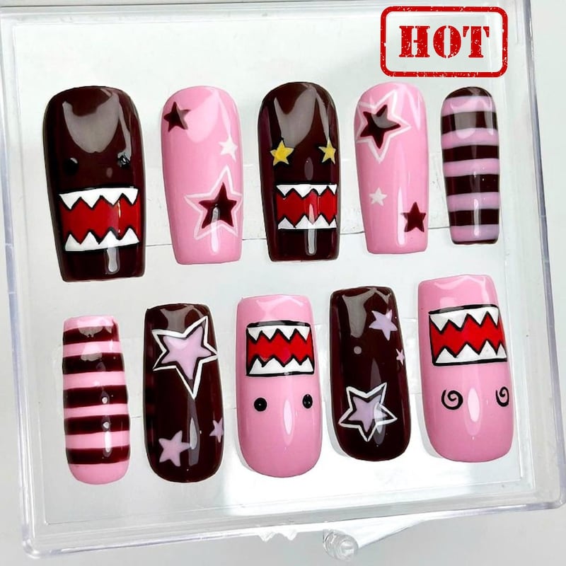 Pink Star Striped Nails - Etsy