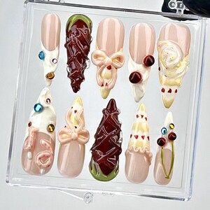 Gourmet Dessert Press on Nails | Ice Cream and Donuts Nail Art | Cute ...