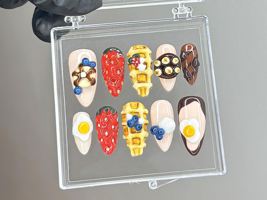 Kawaii Brunch Press on Nails | 3D Food Nail Art | Strawberry Waffle ...