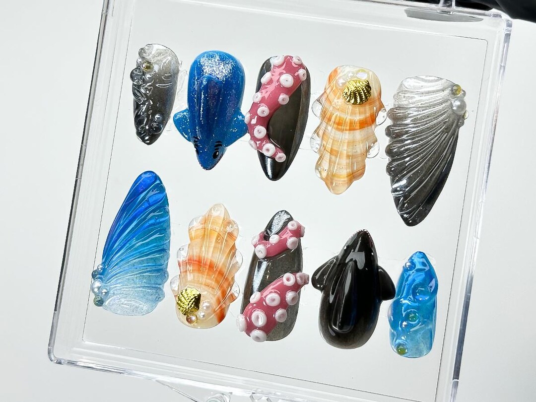 3D Octopus & Whale Press on Nails | Marine Life Gel Nail Art | HB913DC ...